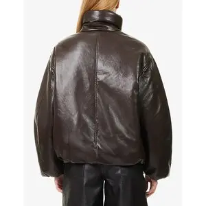 ANINE BING Cyrus Funnel-neck Leather-blend Jacket