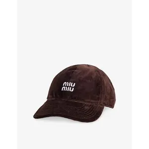 Miu Miu Logo Embroidered Corduroy Cap - Marrone+baltico