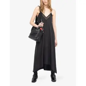 Zadig&Voltaire Lace-trim Silk Midi Dress - Black