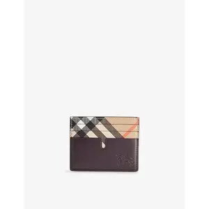 Burberry New Tall Check-print Cotton-blend And Leather Card Holder - Sand