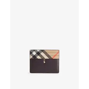 Burberry New Tall Check-print Cotton-blend And Leather Card Holder - Sand