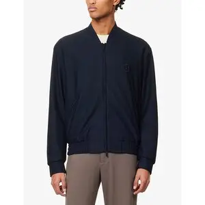 Giorgio Armani Logo-embellished Waffle-texture Woven Bomber Jacket - Dark Navy