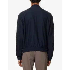 Giorgio Armani Logo-embellished Waffle-texture Woven Bomber Jacket - Dark Navy