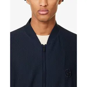 Giorgio Armani Logo-embellished Waffle-texture Woven Bomber Jacket - Dark Navy