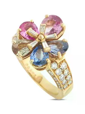 BVLGARI 18k Yellow Diamond And Sapphire Flower Ring - Gold