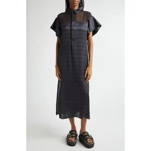 Sacai Horizontal Stripe Satin And Mesh Dress