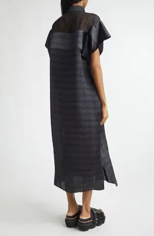 Sacai Horizontal Stripe Satin And Mesh Dress