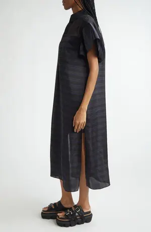 Sacai Horizontal Stripe Satin And Mesh Dress