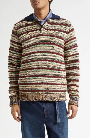 Sacai Mix Knit Polo Sweater - Beige Multi