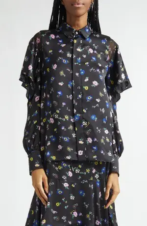 Sacai Floral Print Ruffle Button-up Shirt