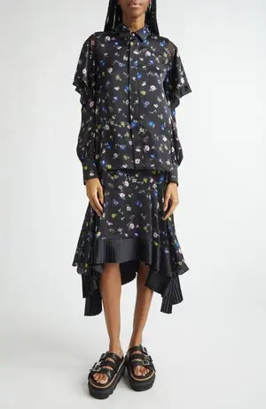 Sacai Floral Print Ruffle Button-up Shirt