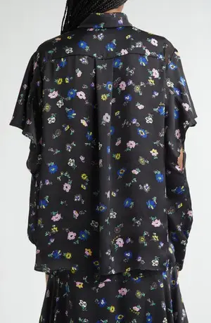 Sacai Floral Print Ruffle Button-up Shirt