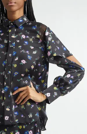 Sacai Floral Print Ruffle Button-up Shirt
