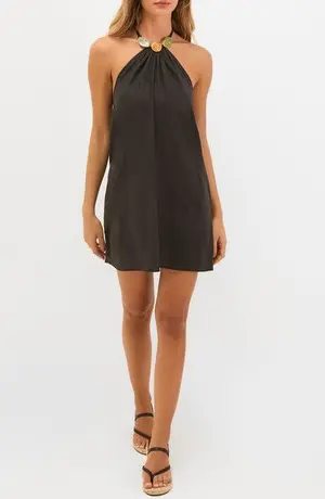 VIX PAULA HERMANNY Aiden Linen & Cotton Cover-up Dress - Black