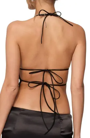 EDIKTED Sequin Beaded Halter Top - Black