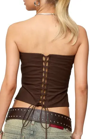 EDIKTED Hadar Strapless Cotton Corset Top - Brown