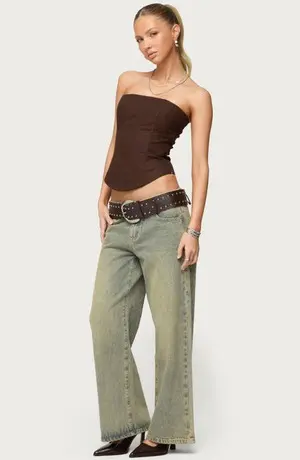 EDIKTED Hadar Strapless Cotton Corset Top - Brown