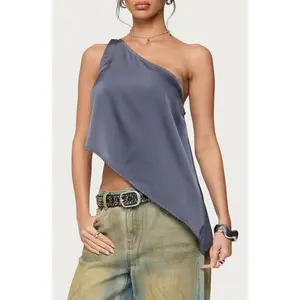 EDIKTED Asymmetric Satin One-shoulder Top