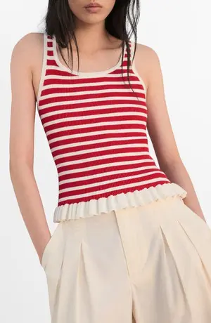 Mango Stripe Pleat Hem Rib Tank