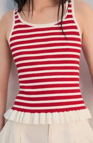 Mango Stripe Pleat Hem Rib Tank