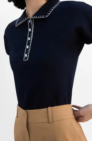 Mango Whipstitch Polo Sweater