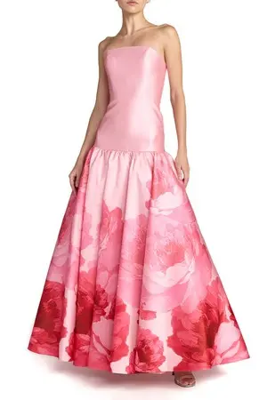 Mac Duggal Printed Mikado Strapless Ballgown - Blush Multi