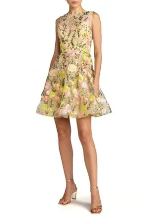 Mac Duggal Sleeveless Embroidered Lace Mini Dress - Yellow Multi