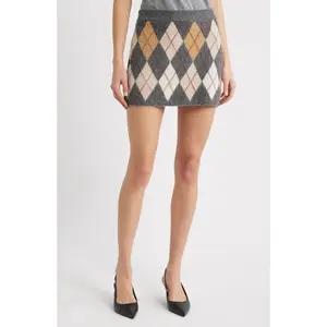 FRAME The Brushed Argyle Wool & Cashmere Skirt - Grey Multi