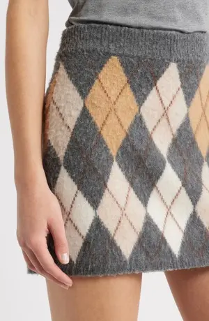FRAME The Brushed Argyle Wool & Cashmere Skirt - Grey Multi