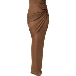 JLUXLABEL Opulent Metallic Maxi Skirt - Bronze