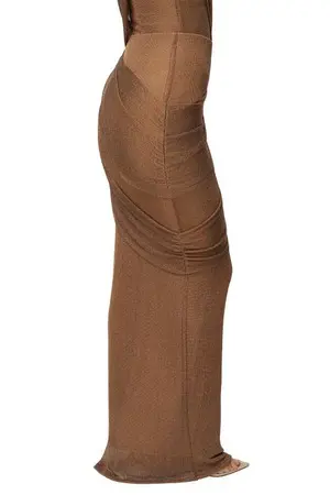 JLUXLABEL Opulent Metallic Maxi Skirt - Bronze