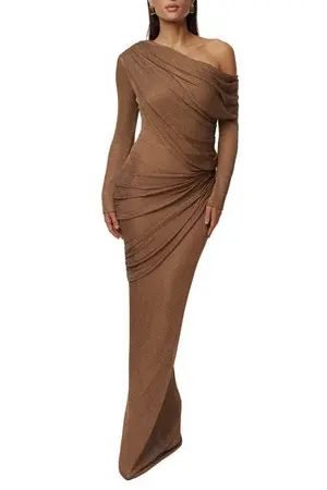 JLUXLABEL Opulent Metallic Maxi Skirt - Bronze