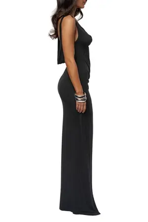 JLUXLABEL Sleeveless Maxi Gown With Cowl Neckline - Black