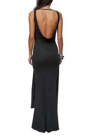 JLUXLABEL Sleeveless Maxi Gown With Cowl Neckline - Black