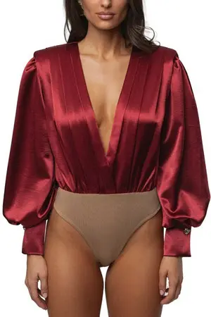 JLUXLABEL Satin Radiance Bodysuit - Red