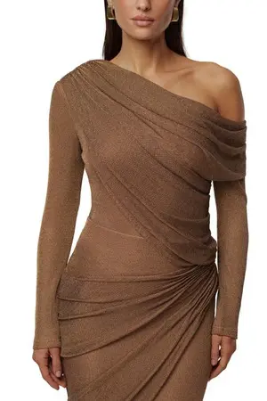 JLUXLABEL Opulent Metallic Off-the-shoulder Bodysuit - Bronze