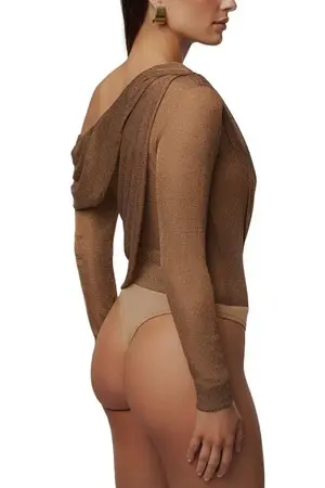 JLUXLABEL Opulent Metallic Off-the-shoulder Bodysuit - Bronze