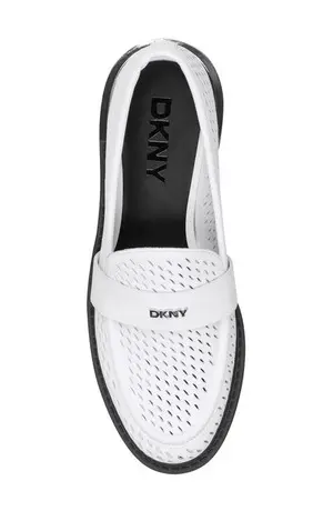 Dkny Perforated Loafer With Logo - White