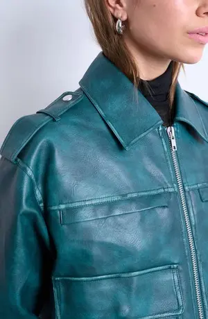Topshop Washed Faux Leather Zip Jacket