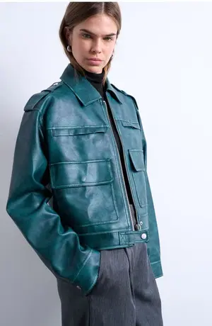 Topshop Washed Faux Leather Zip Jacket