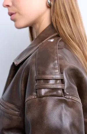 Topshop Faux Leather Ovoid Sleeve Bomber Jacket