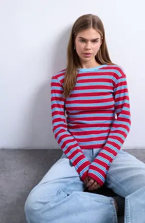 Topshop Everyday Stripe Long Sleeve Cotton T-shirt