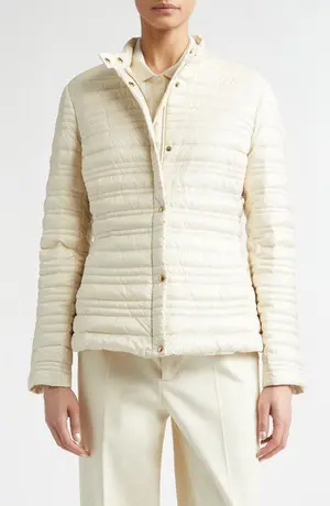 Moncler Cataire Stripe Quilted Down Puffer Jacket - Neutral