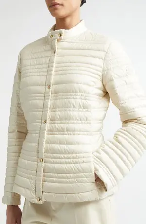 Moncler Cataire Stripe Quilted Down Puffer Jacket - Neutral