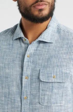 Johnnie-o Ennis Hangin' Out Stripe Short Sleeve Stretch Cotton Button-up Shirt