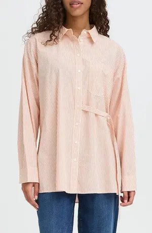 ICHI Striped Shirt With Waist-tie Detail