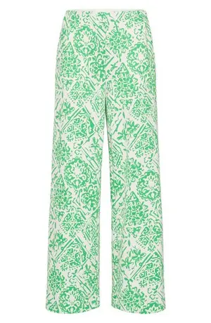 ICHI Printed Straight Leg Pants