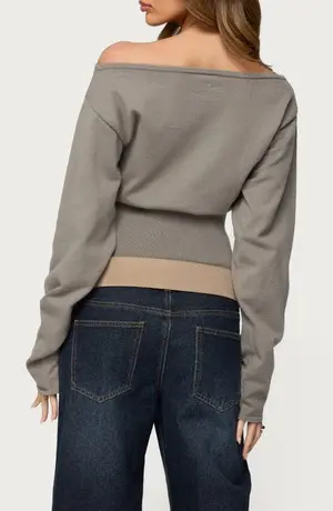 EDIKTED Off-the-shoulder Sweater With Iridescent Buttons