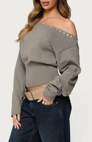 EDIKTED Off-the-shoulder Sweater With Iridescent Buttons