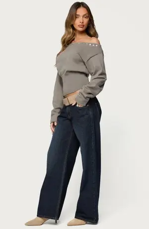 EDIKTED Off-the-shoulder Sweater With Iridescent Buttons